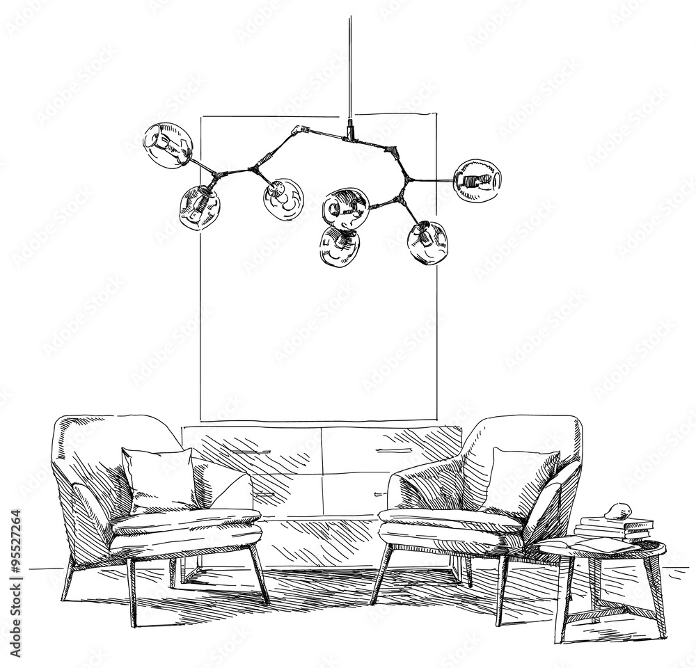 Modern interior hand drawing vector. Stock Vector | Adobe Stock