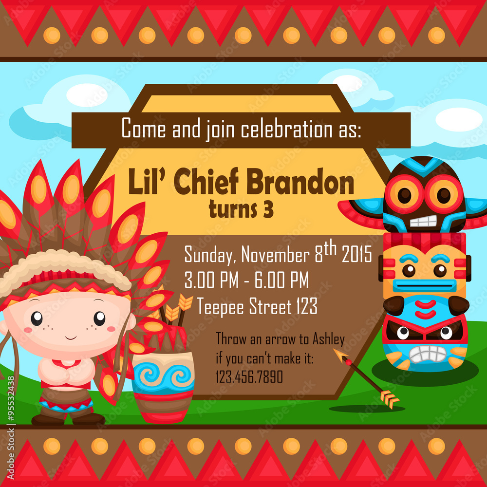 The Native American Boy Invitation Stock Vector | Adobe Stock