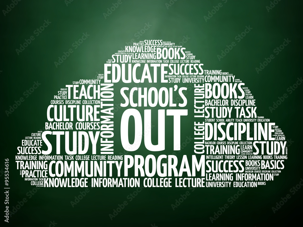 School's Out word cloud, education concept on blackboard Stock ...
