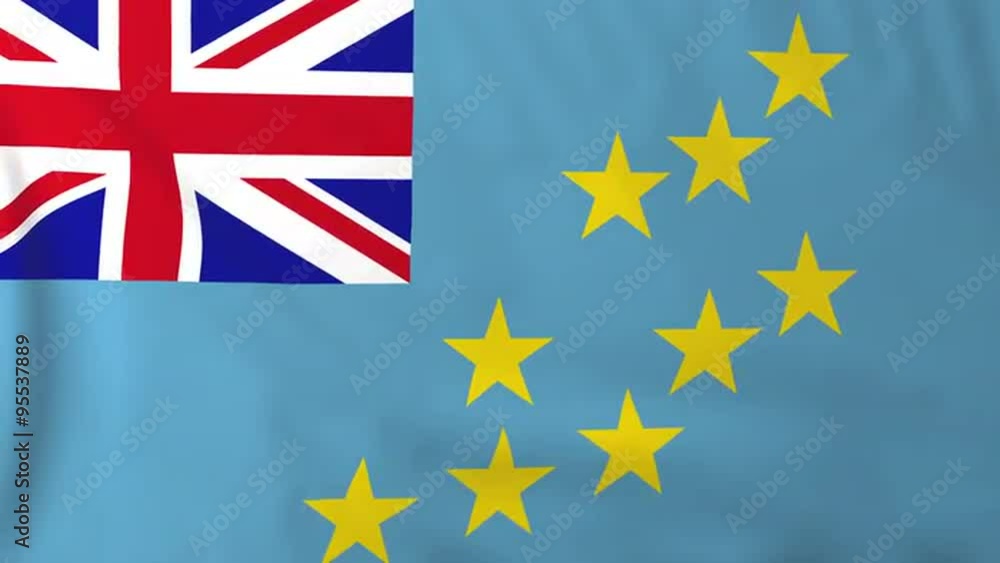 Flag of Tuvalu, slow motion waving. Rendered using official design and ...