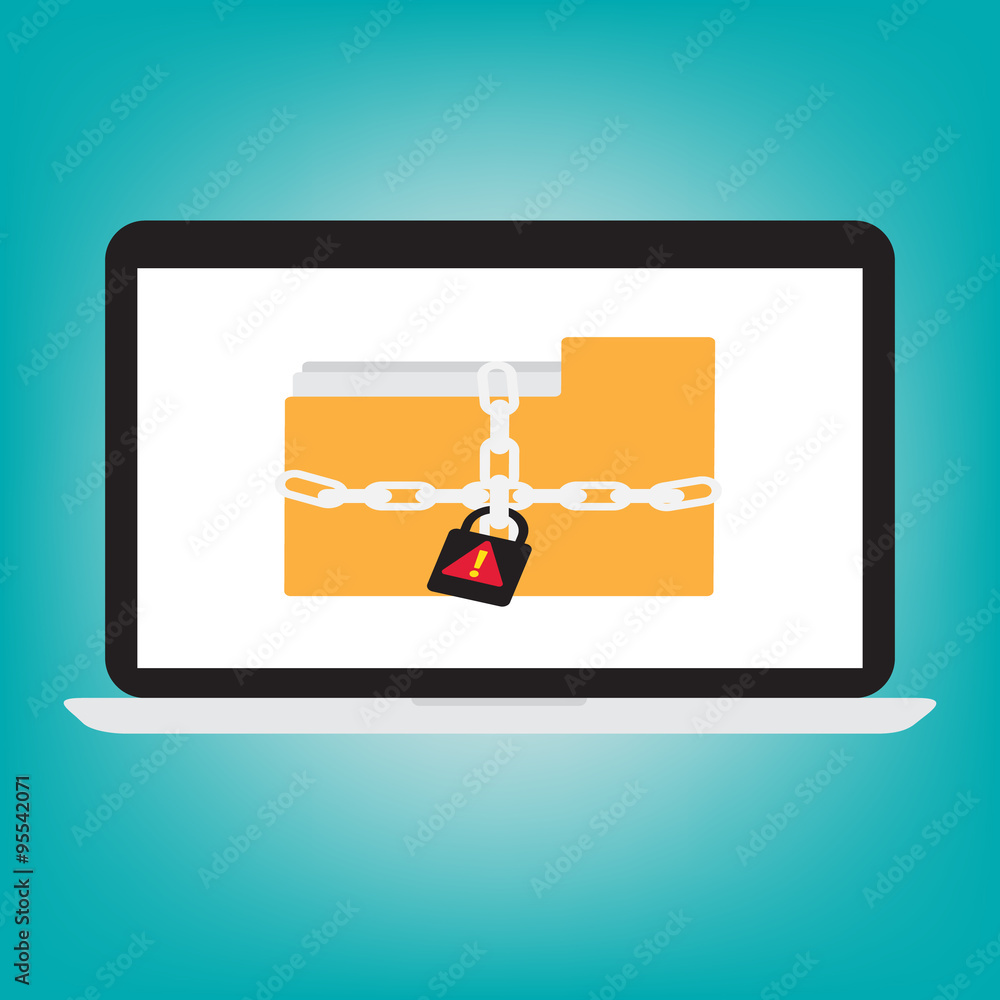 Computer labtop display icon folder with key chain of ransomwar Stock ...