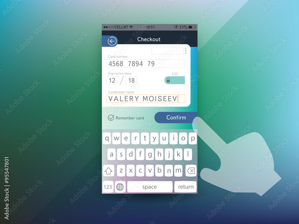 Vector credit card checkout screen template for smartphone user Stock ...