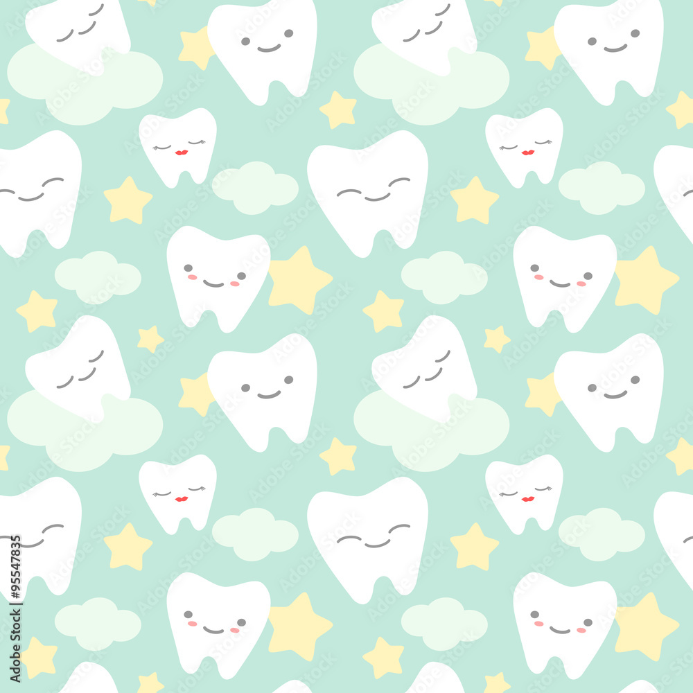 cartoon teeth cute colorful seamless vector pattern background ...