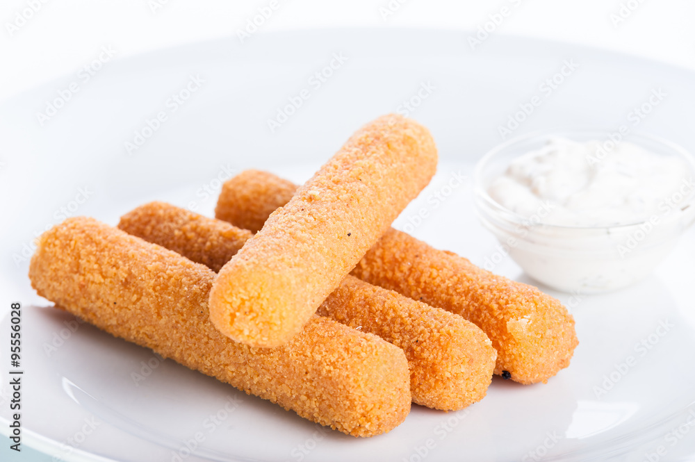 Crispy cheese sticks deep-fried on a white background Stock Photo ...