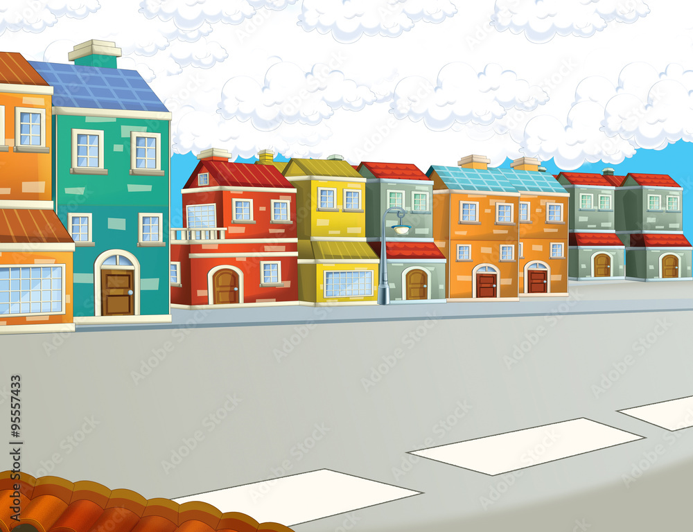 Cartoon background - town - illustration for the children Stock ...