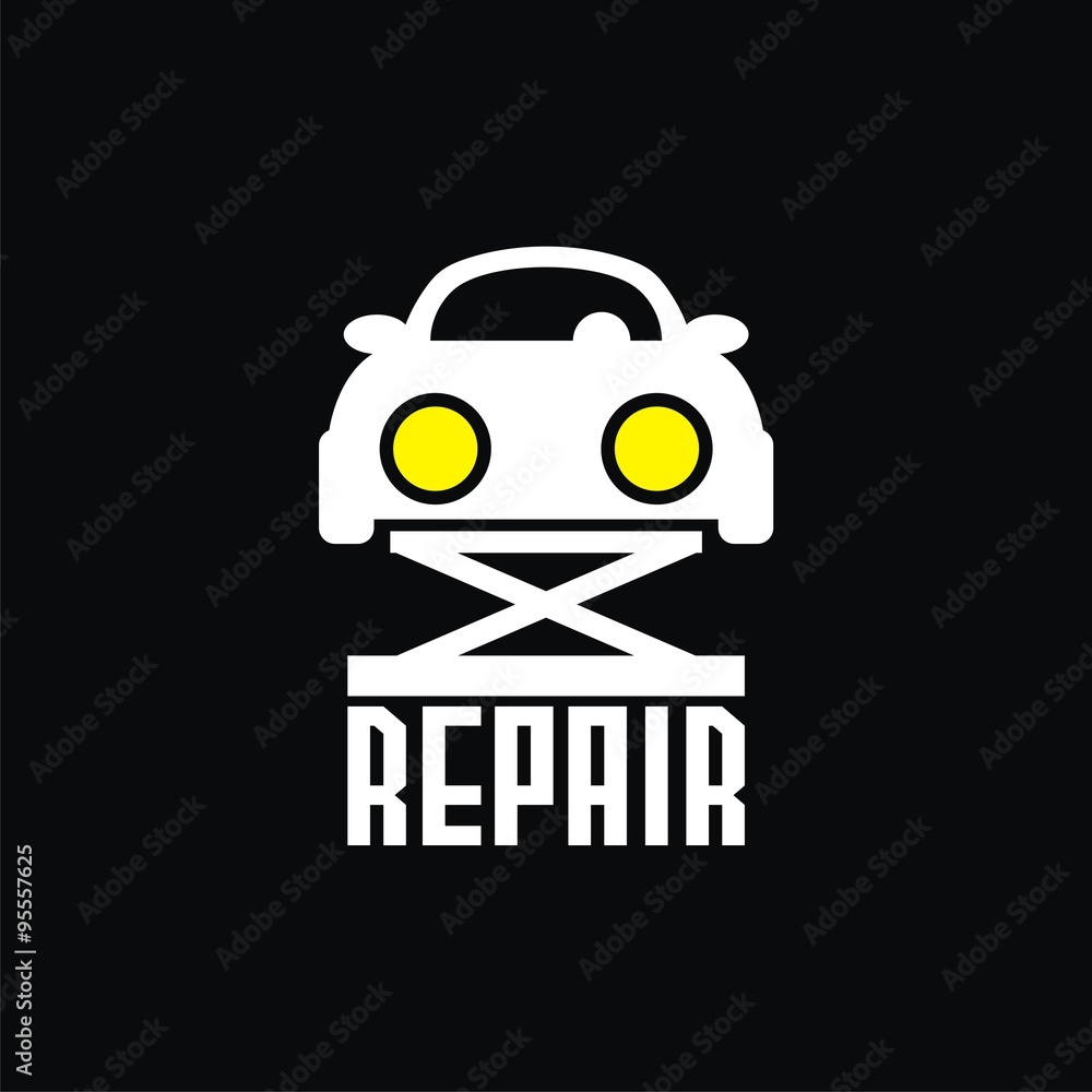 logo with car on the lift. Vector logo for service company, maintenance ...