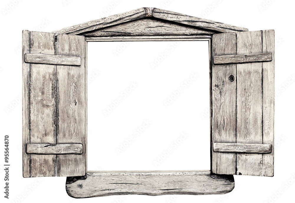 Old grunge light wooden window frame, isolated on white Stock Photo ...