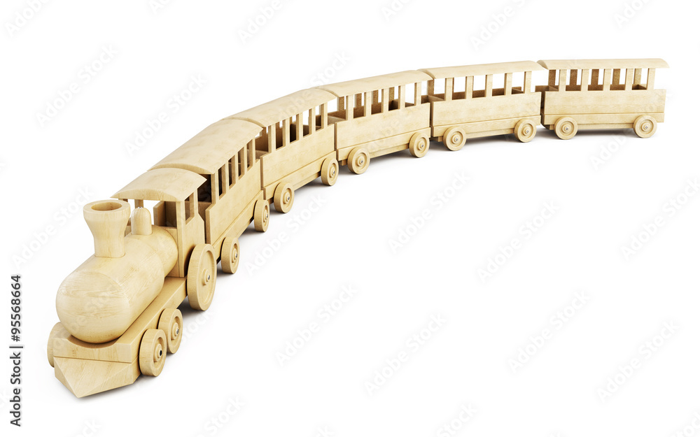 Wooden train. 3d. Stock Illustration | Adobe Stock
