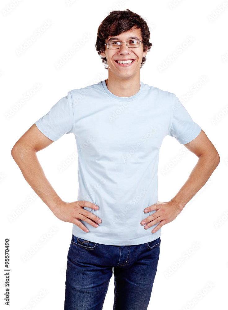 Smiling guy with hands on hips Stock Photo | Adobe Stock