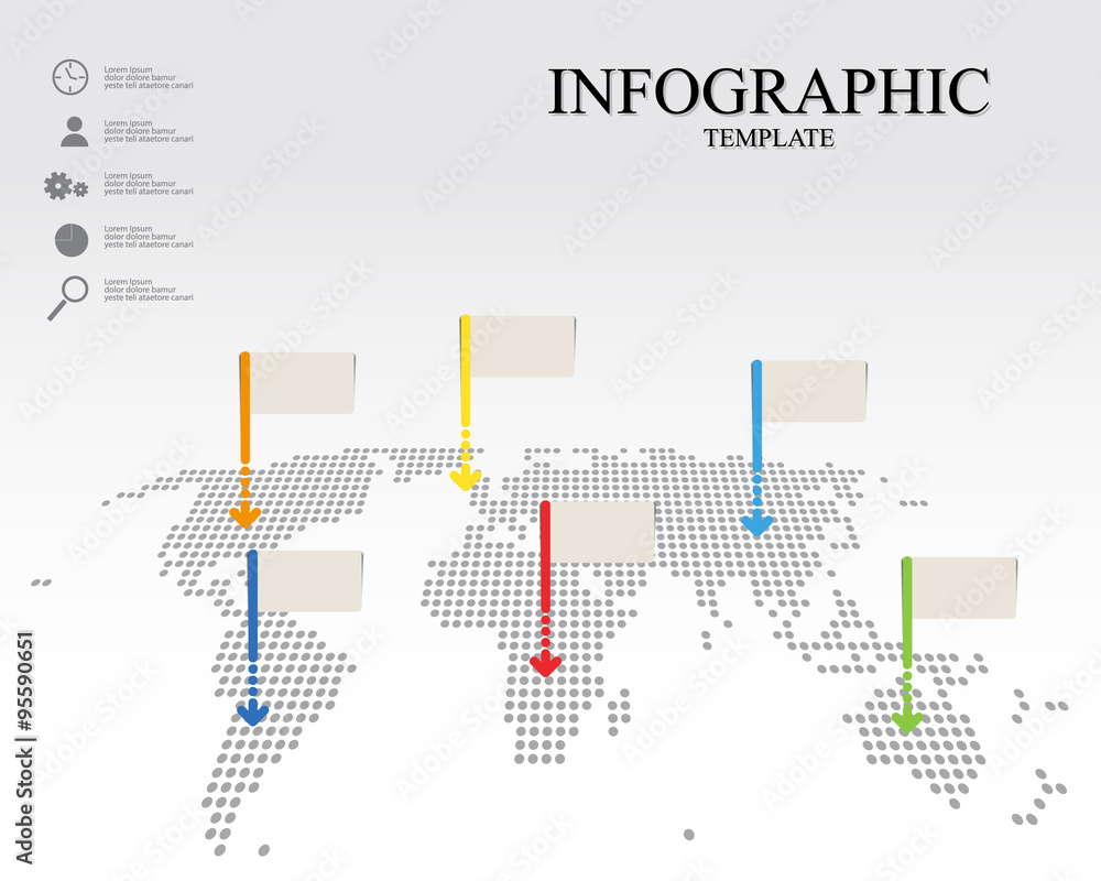 infographic world map with empty pointers and icon vector graphic Stock ...