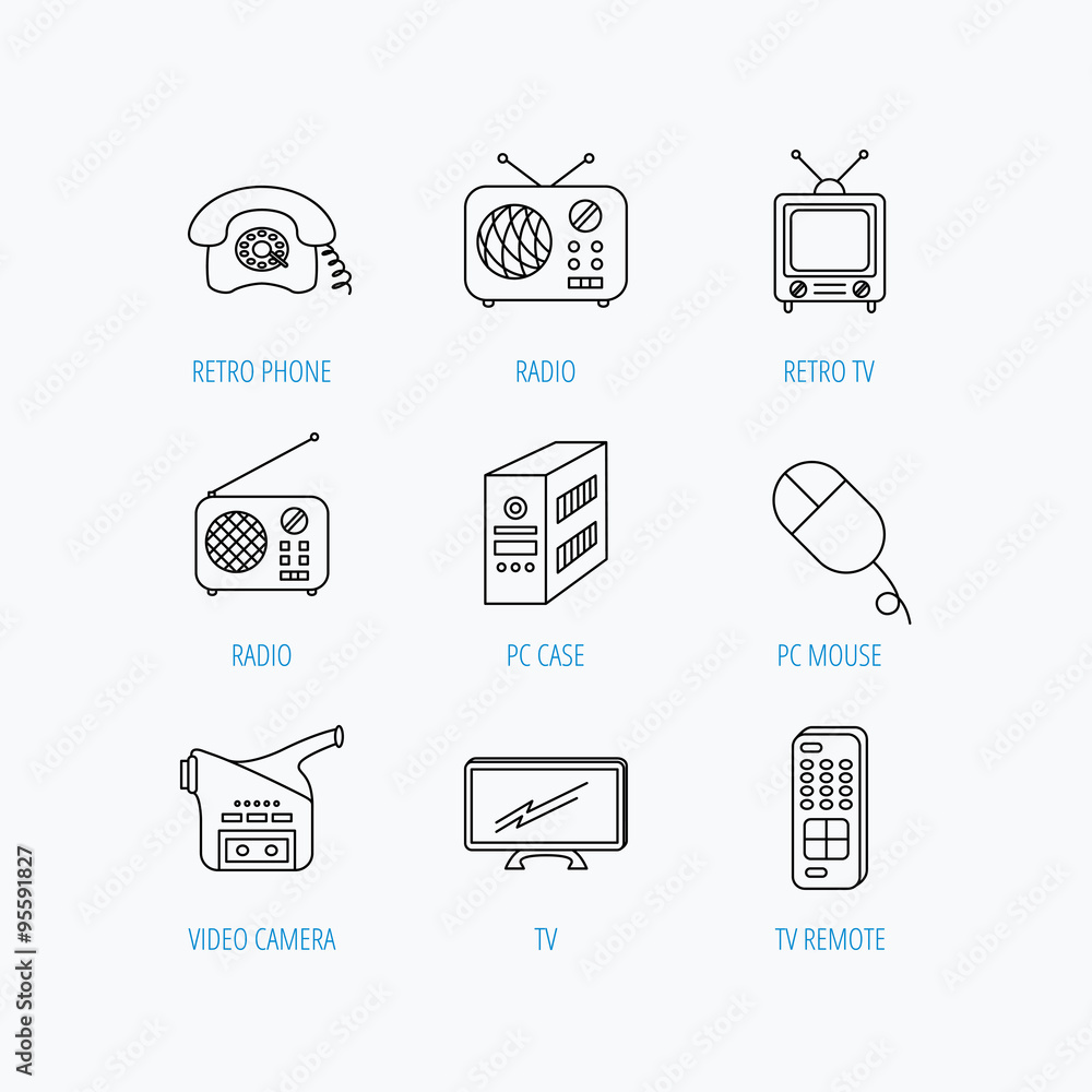 Radio, TV remote and video camera icons. Stock Vector | Adobe Stock