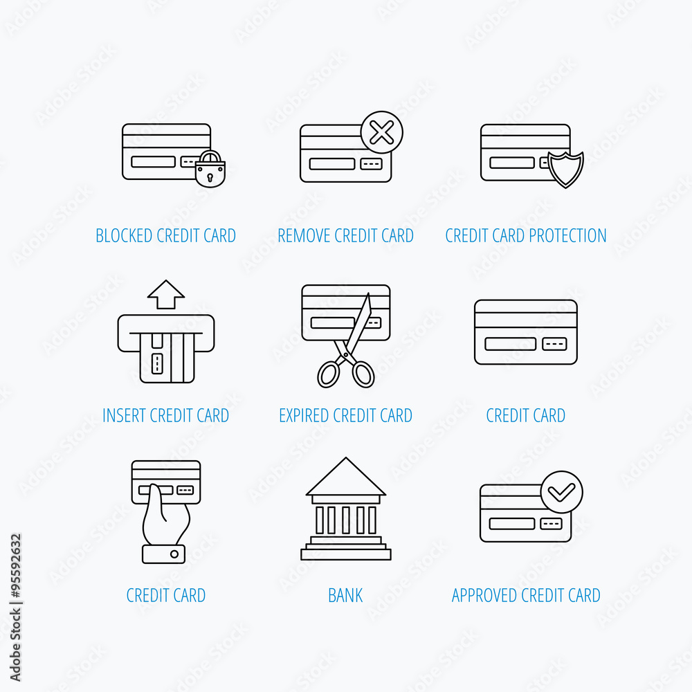 Bank credit card icons. Banking signs. Stock Vector | Adobe Stock