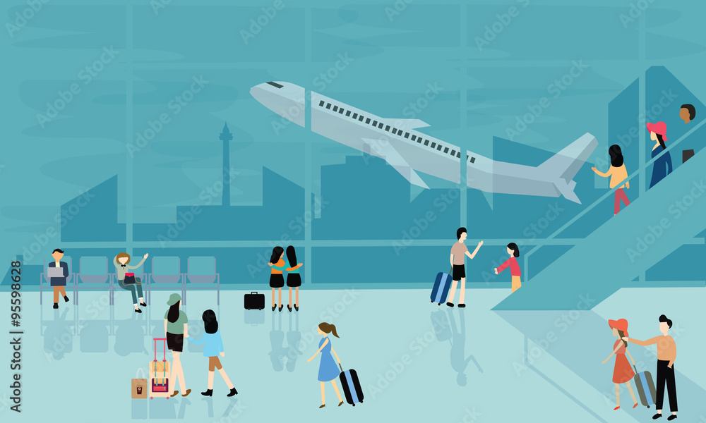 people at airport vector travel activities illustration departure ...