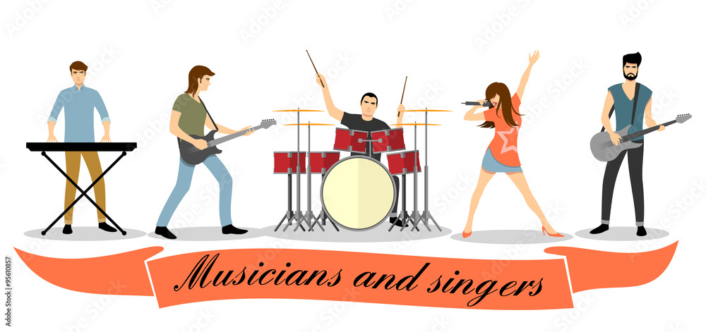 Musicians and singers vector set. Rock band illustration Stock Vector ...