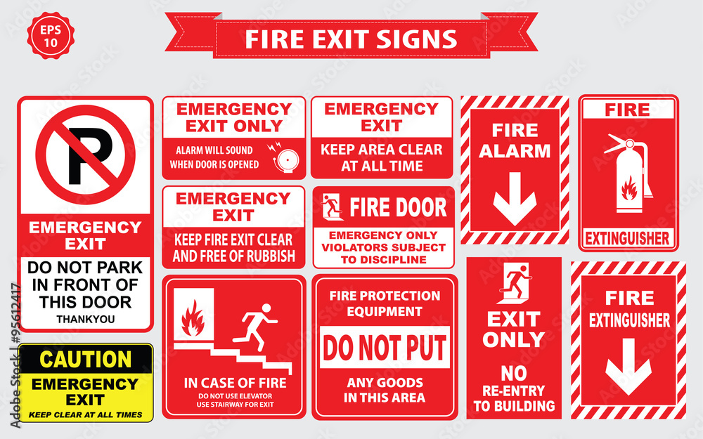 Vetor de Set of emergency exit Sign (fire exit, emergency exit, fire ...