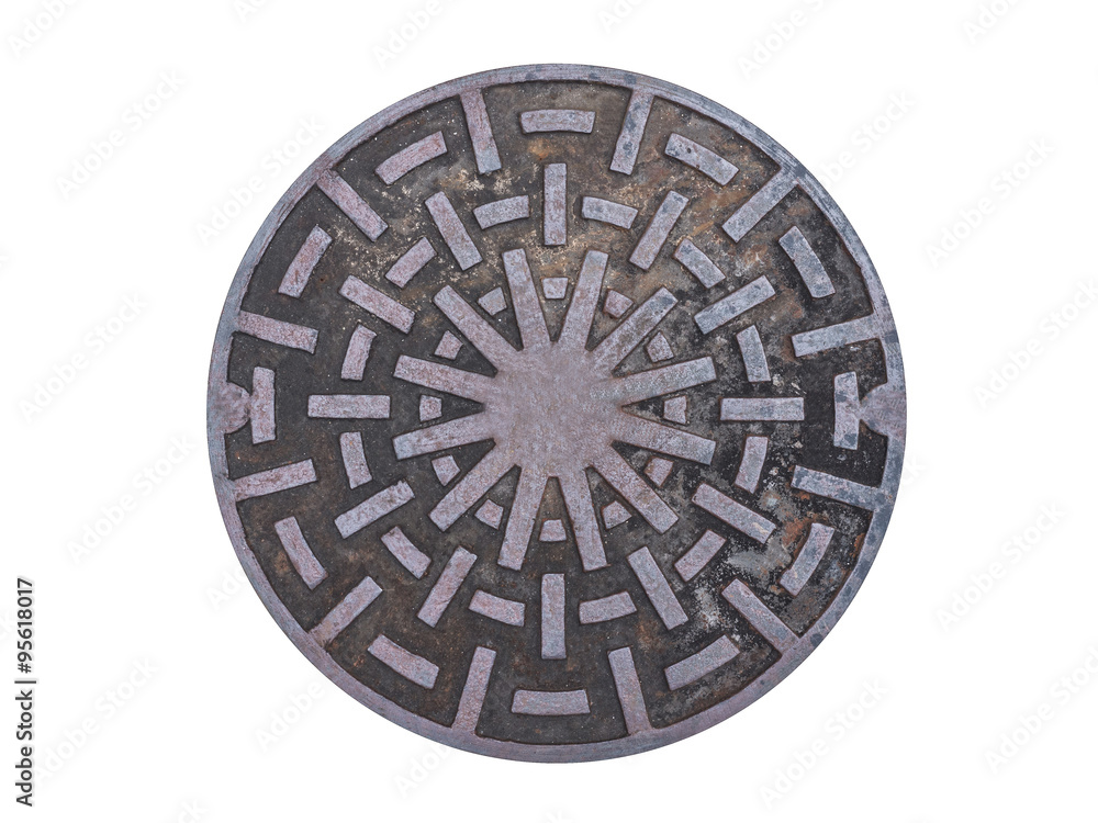 Metal drain lid on isolated background (and abstract metalic circle art ...