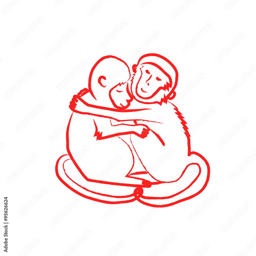 pair of hugging monkeys red Stock Illustration | Adobe Stock