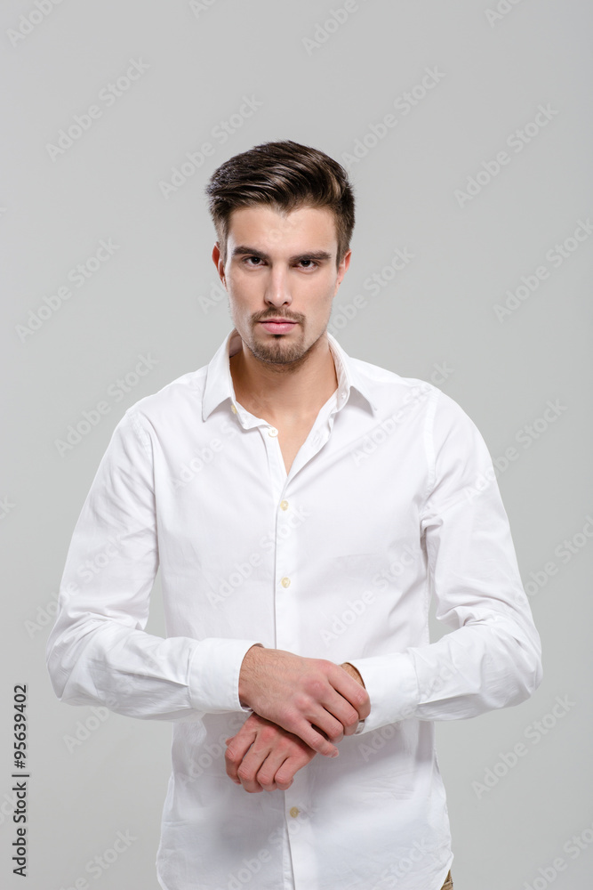 Portrait of handsome attractive man in white shirt foto de Stock ...