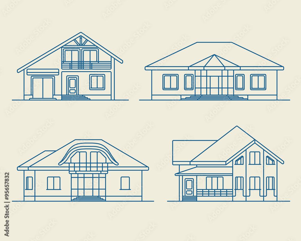 Houses linear 4 Stock Vector | Adobe Stock
