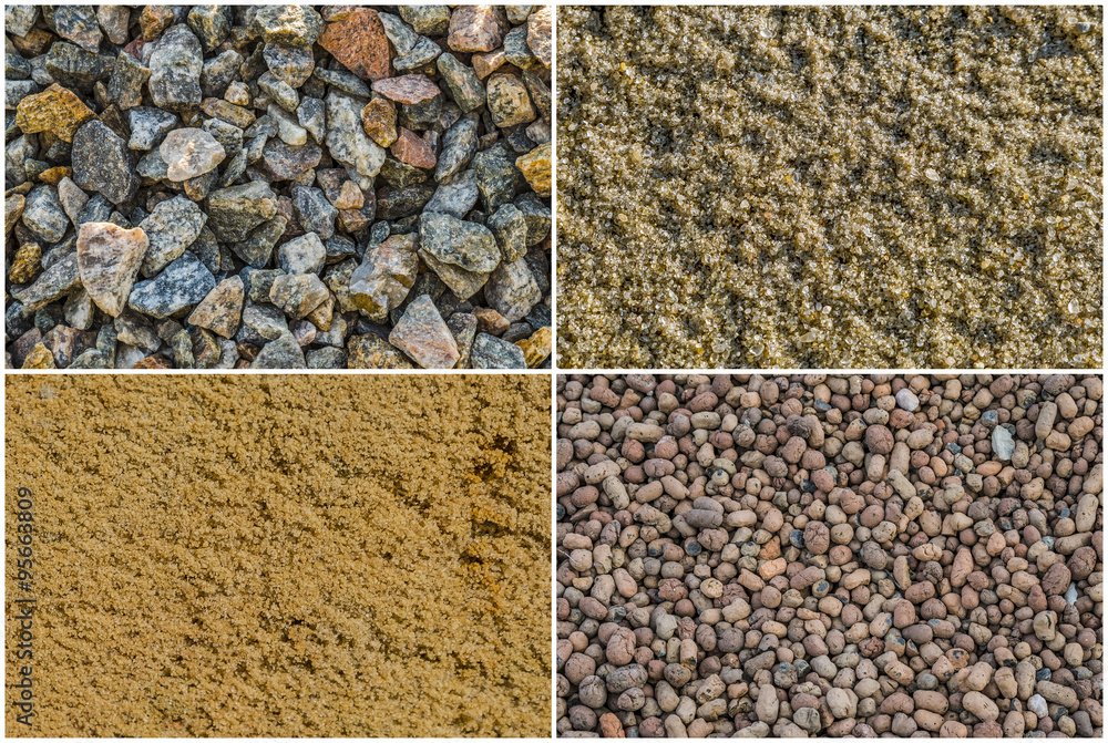 Texture loose materials: crushed stone (granite gravel), river sand ...