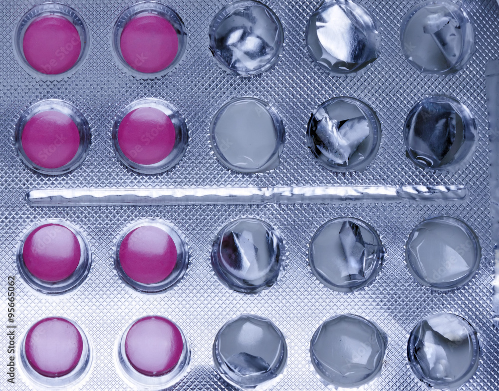 open blister pack of pills close up. top view.background. Stock Photo ...