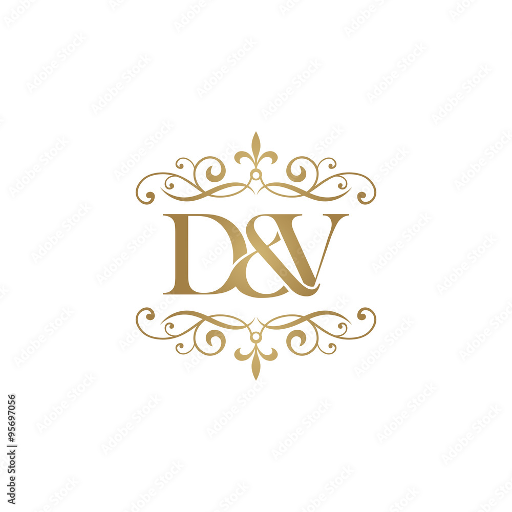D&V Initial logo. Ornament ampersand monogram golden logo Stock Vector ...