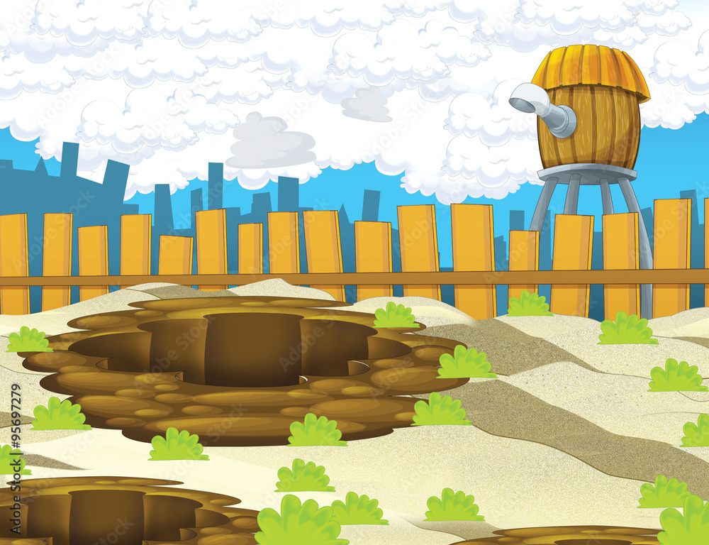 Cartoon scene of a construction site - stage for different usage ...