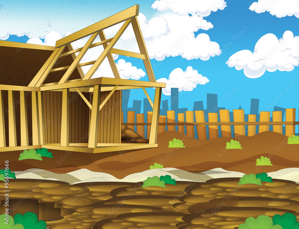 Cartoon scene of construction site - building is being built - image ...
