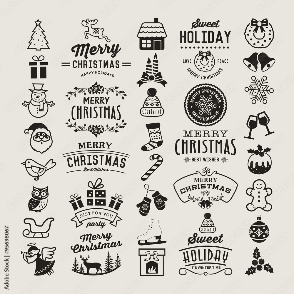 Christmas design elements, logos, badges, labels, icons, decoration and ...