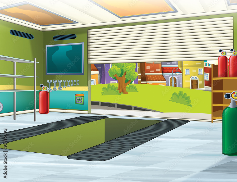 Cartoon background - garage - illustration for children Stock ...