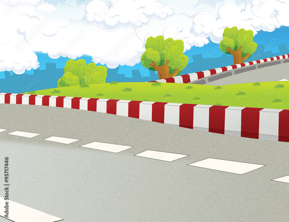 Cartoon scene - road background - race truck Stock Illustration | Adobe ...