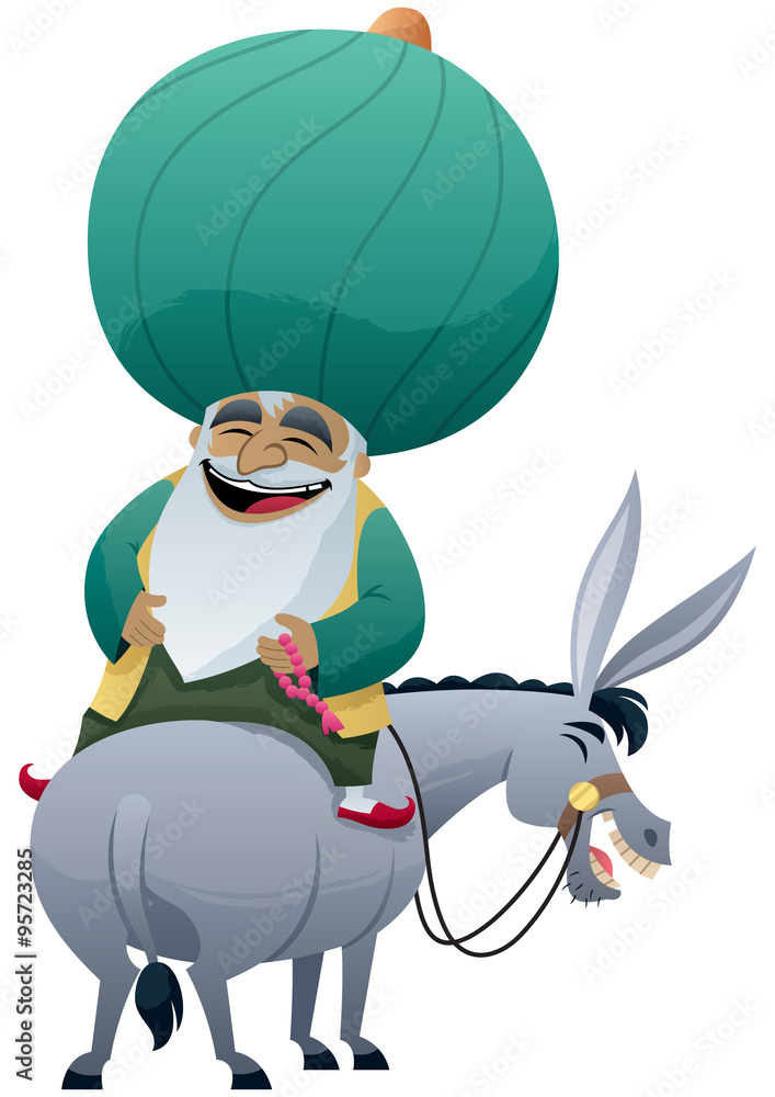 Nasreddin Hodja / Cartoon of Nasreddin Hodja on his donkey. Stock ...