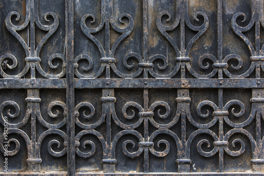 Old painted metal gate texture with eastern ornaments Stock Photo ...