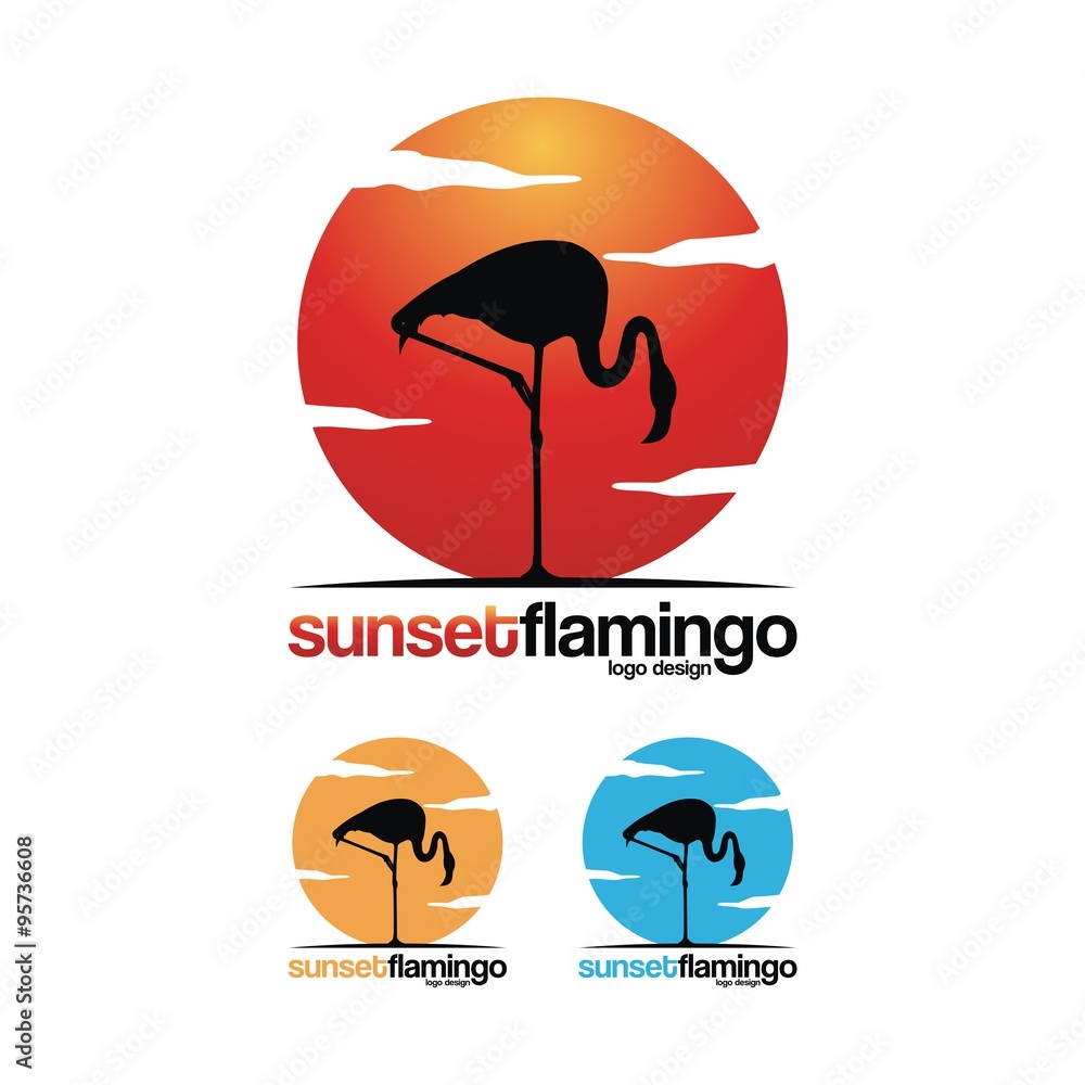 Sunset Flamingo Logo Design. flamingo in the sunset. isolated on a ...