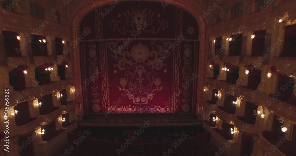 Flying inside the Opera house. Odessa Opera and Ballet Theater is the ...