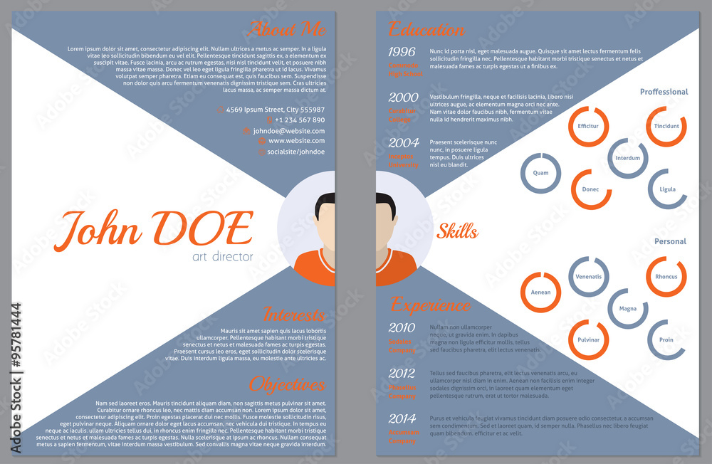 Modern two sided resume cv template for employment Stock Vector | Adobe ...