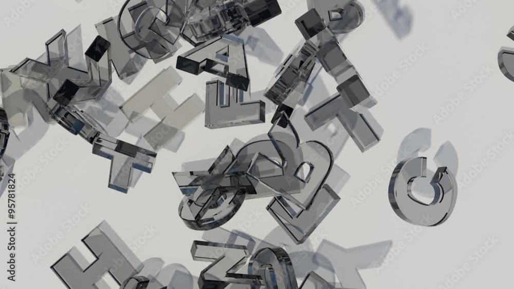 Slow-motion animation falling glass letters Stock Video | Adobe Stock