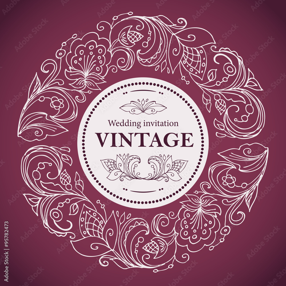 Floral ring border. The composition of flowers, buds, leaves and twigs ...