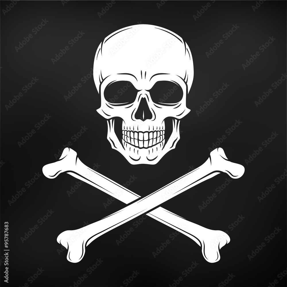 Human evil skull vector. Jolly Roger with crossbones logo template ...