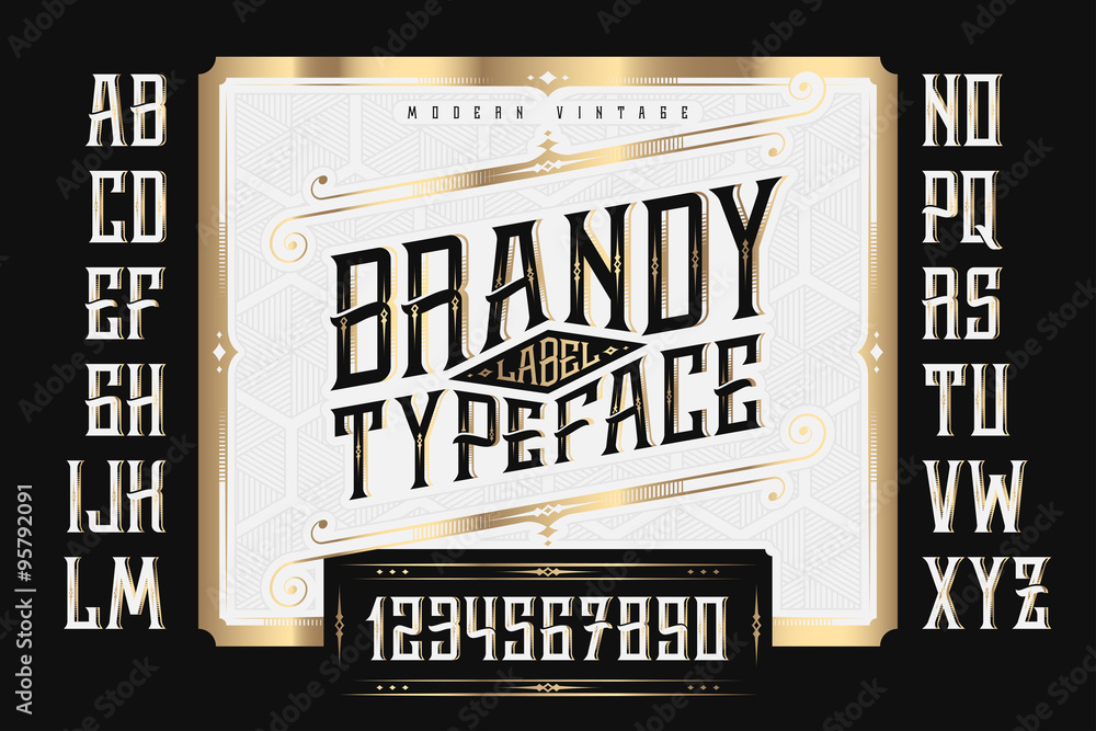 Vintage Brandy Label Typeface with classic ornate and pattern Stock ...