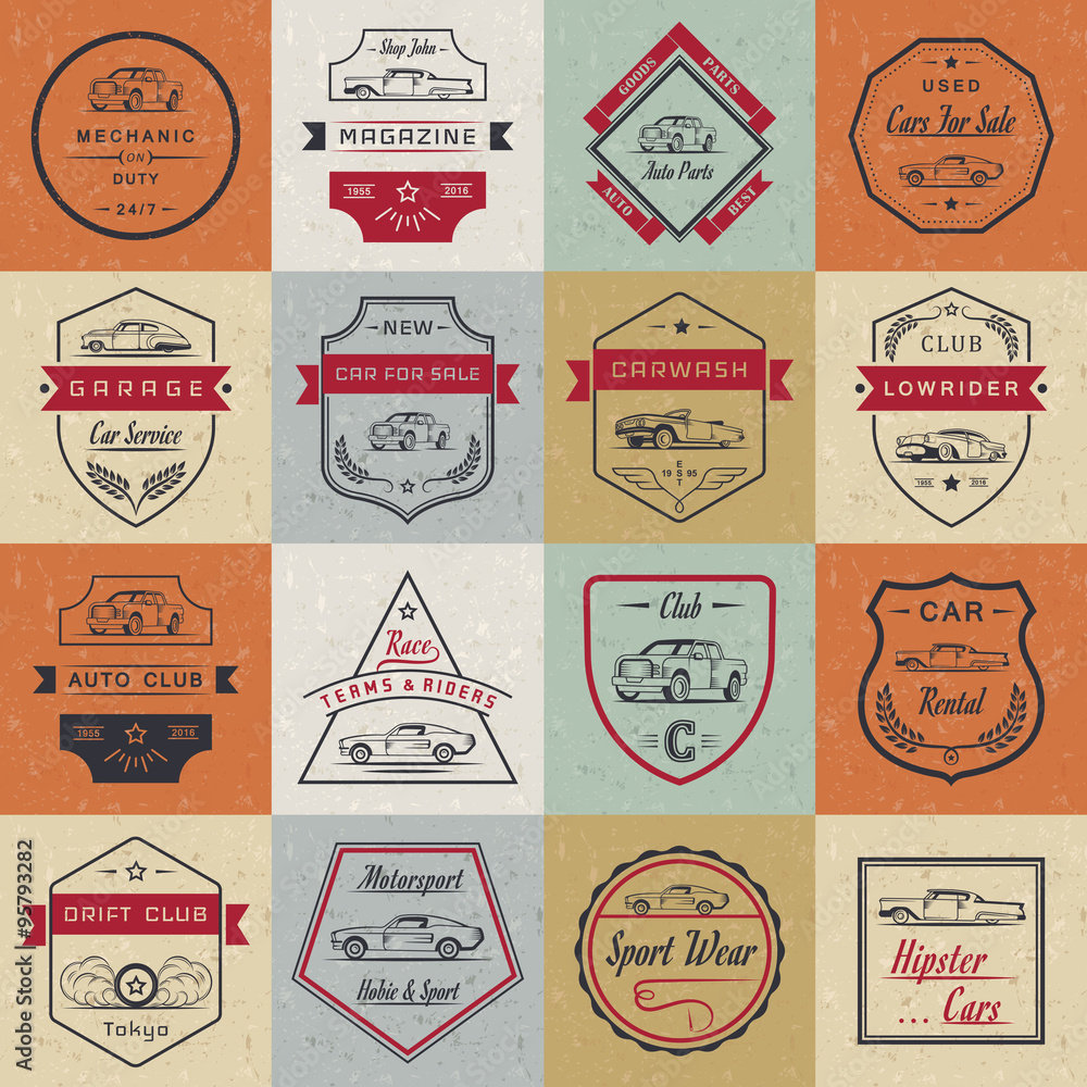 Vector Set of Vintage Car Badges and Sign Stock Vector | Adobe Stock