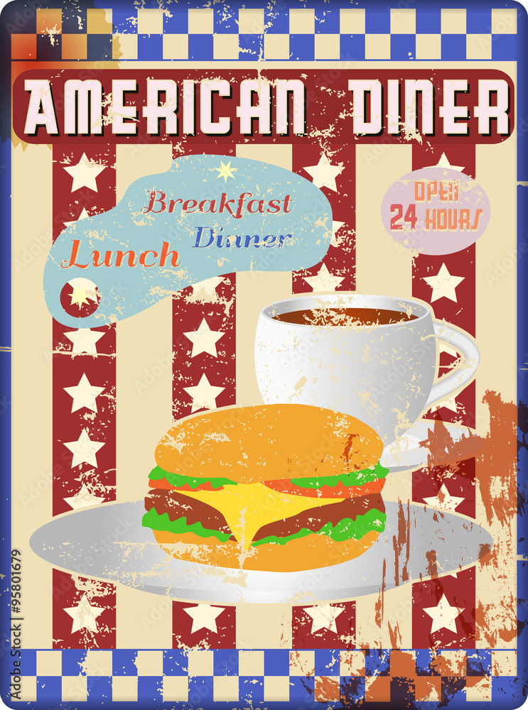 retro american diner sign, worn and weathered, vector eps Stock Vector ...