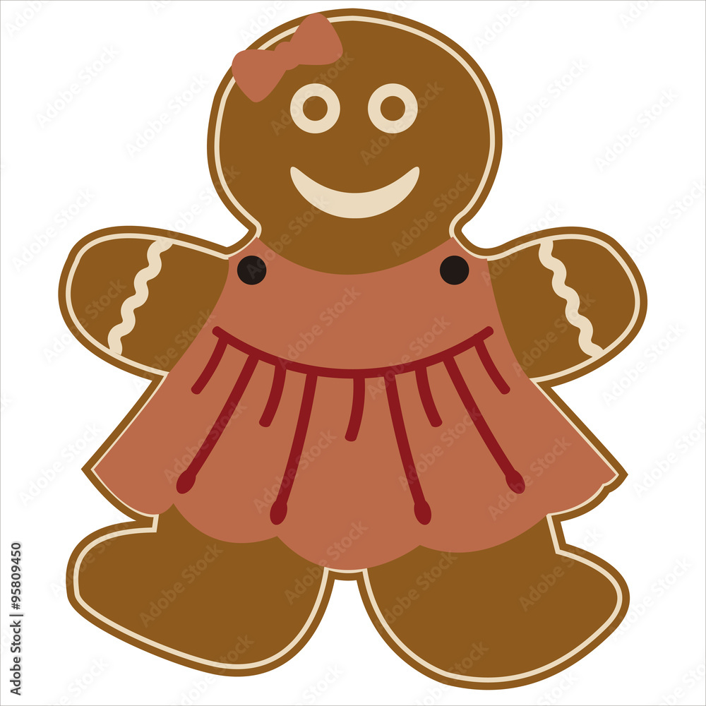 gingerbread girl with pink dress and a bow Stock Vector | Adobe Stock