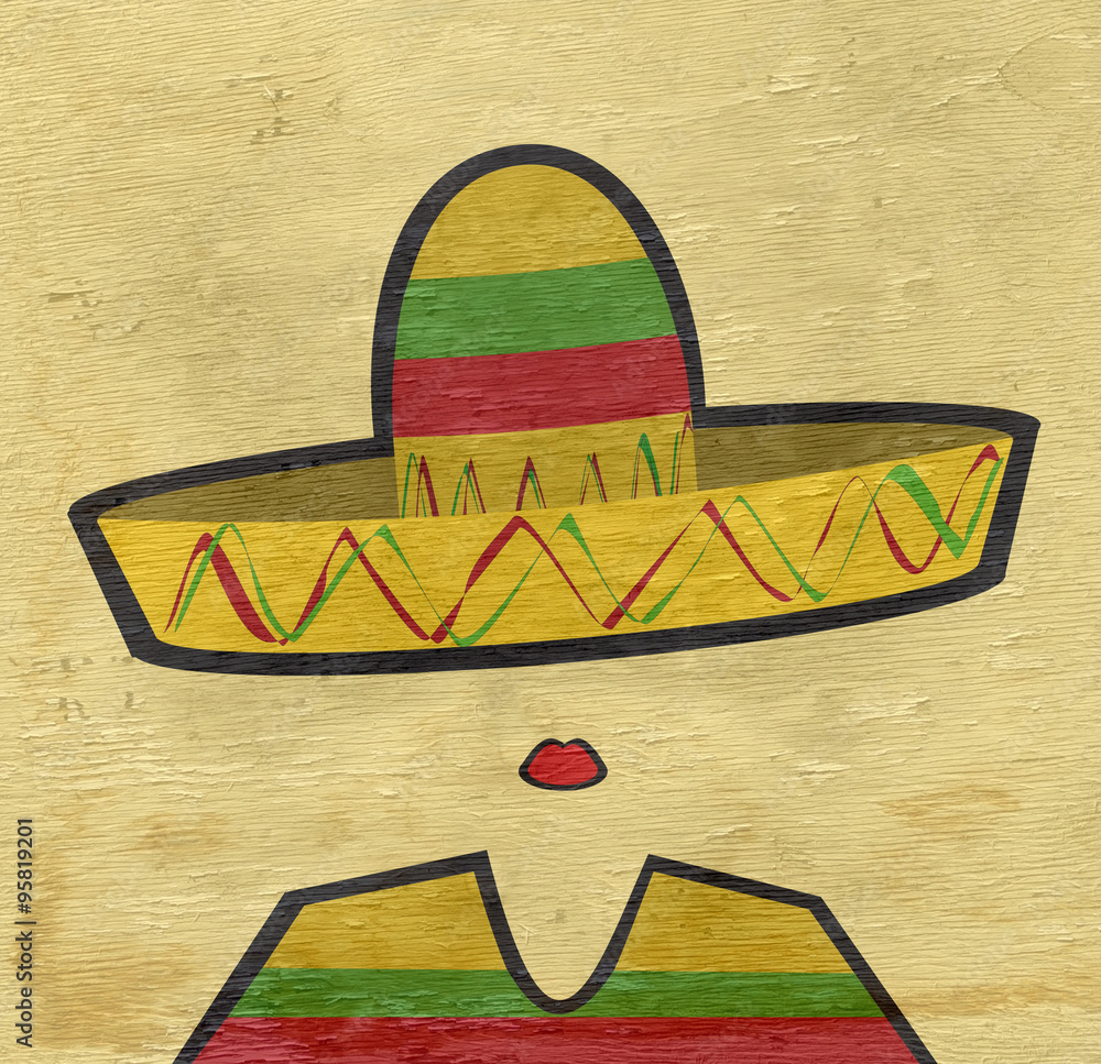 woman wearing sombrero design with wood grain texture Stock Photo ...