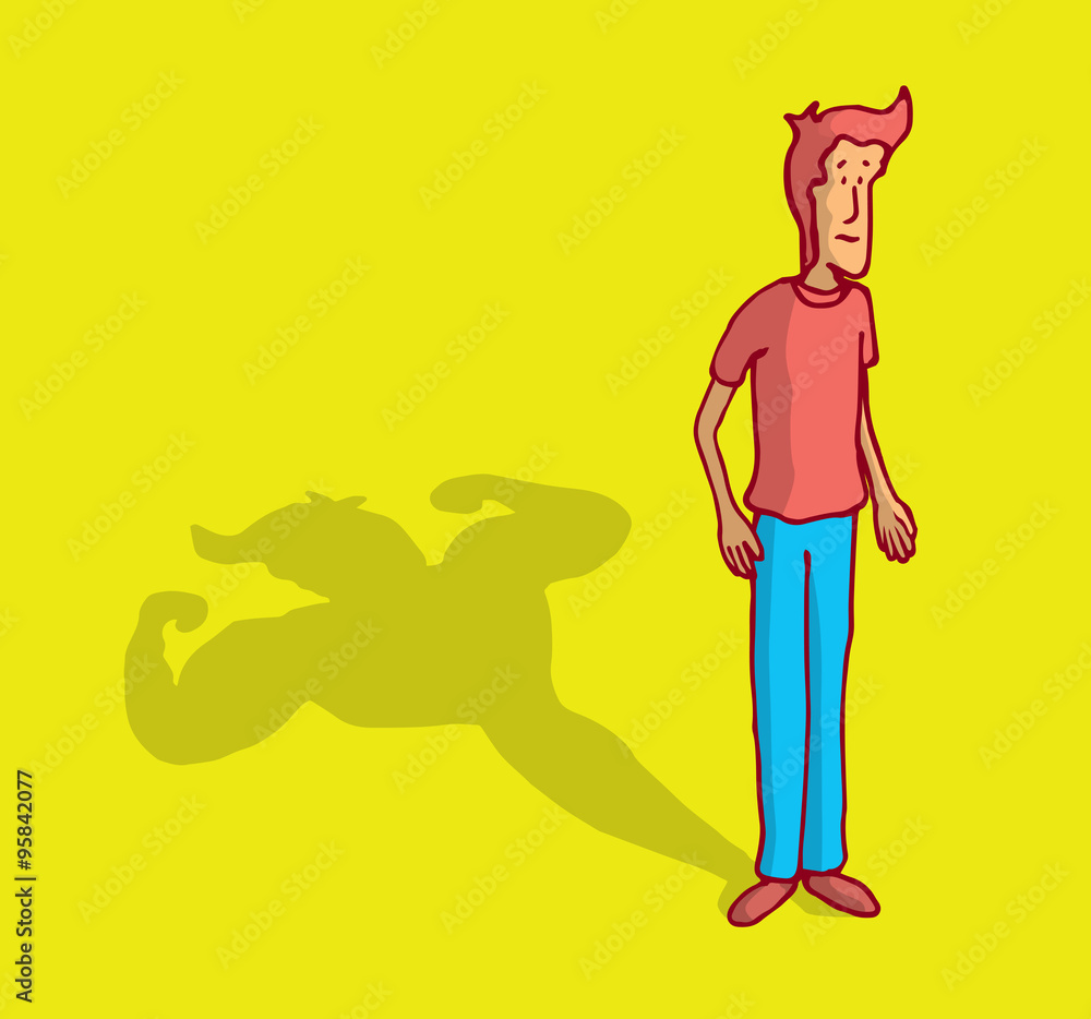 Skinny man casting a strong bodybuilding shadow Stock Vector | Adobe Stock
