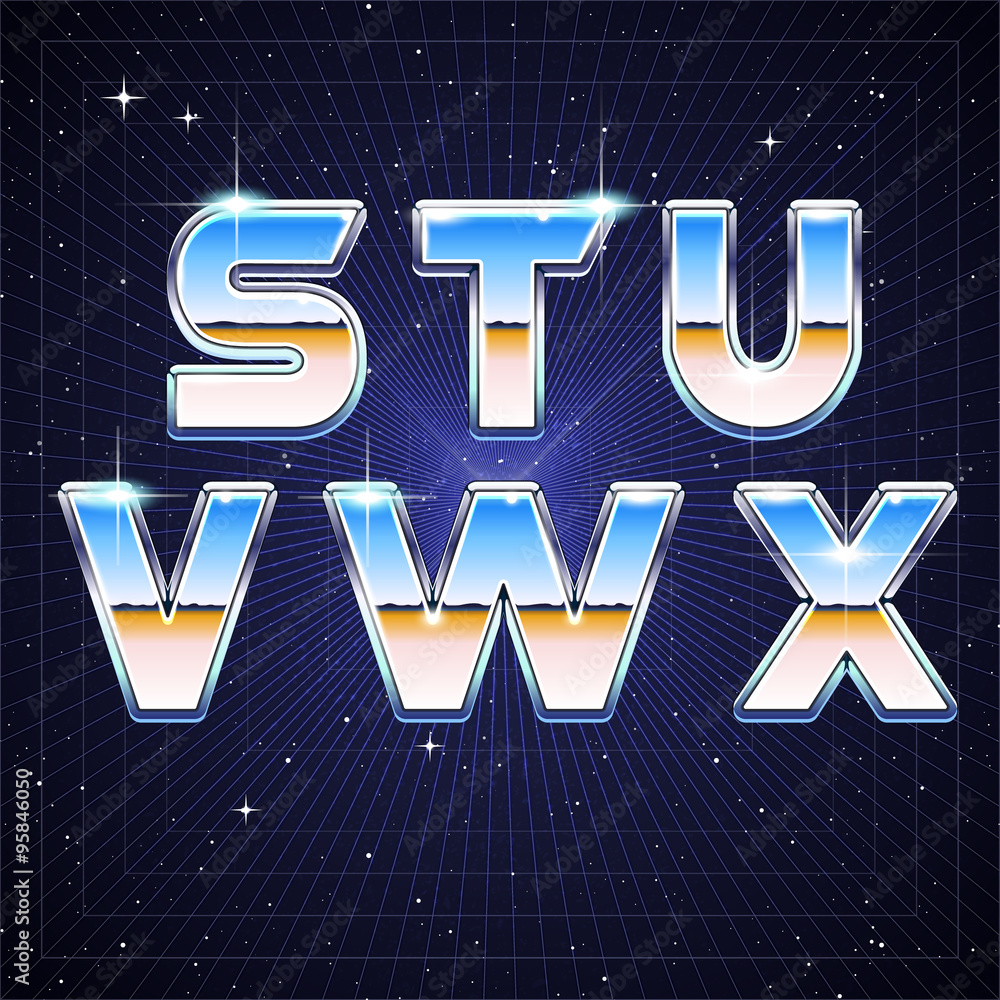 80s Retro Sci-Fi Font from S to X Stock Vector | Adobe Stock