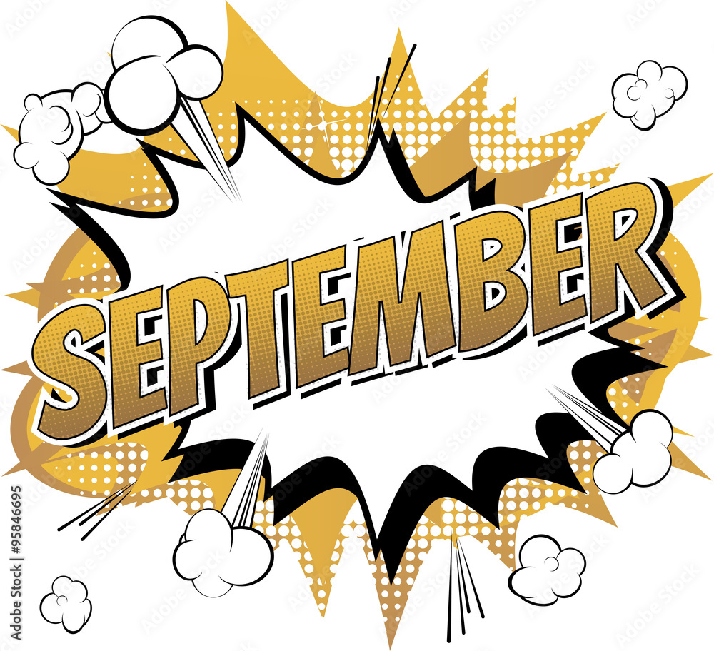 September - Comic book style word on comic book abstract background ...