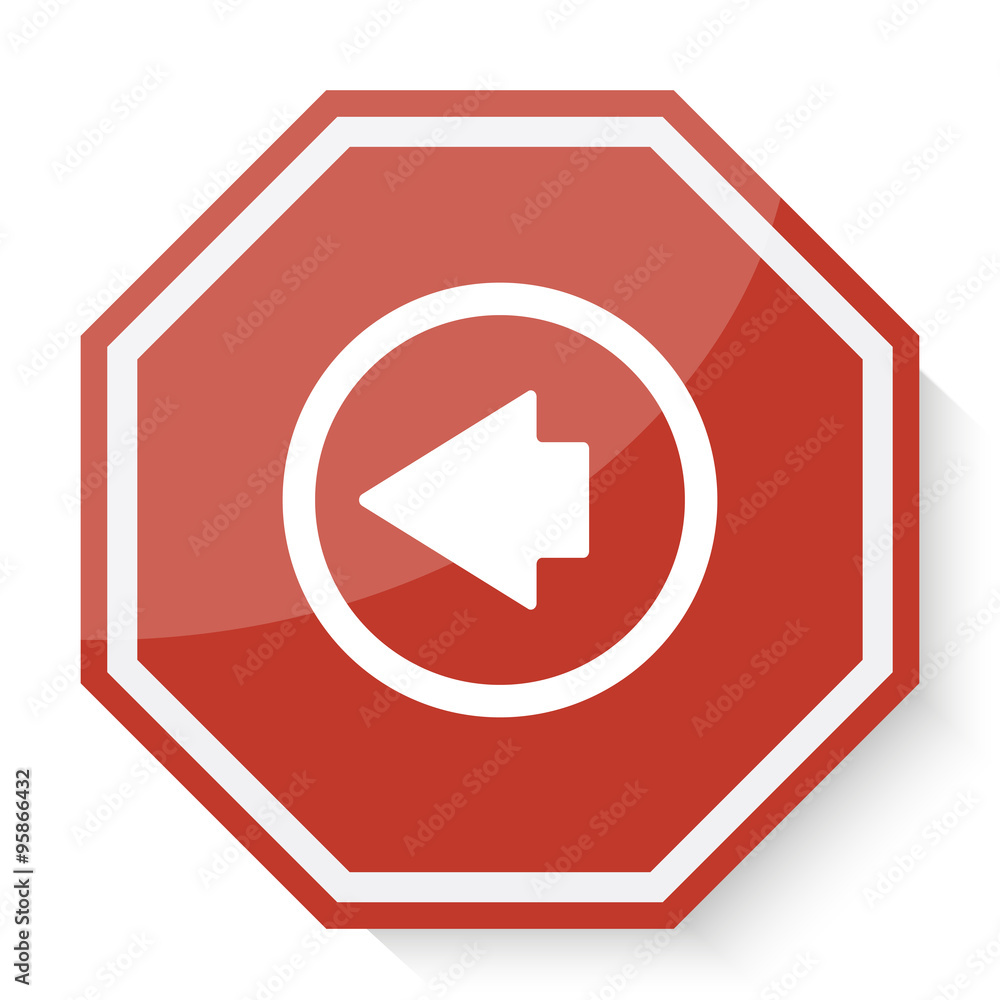 White Arrow Left icon on red stop sign web app Stock Vector | Adobe Stock