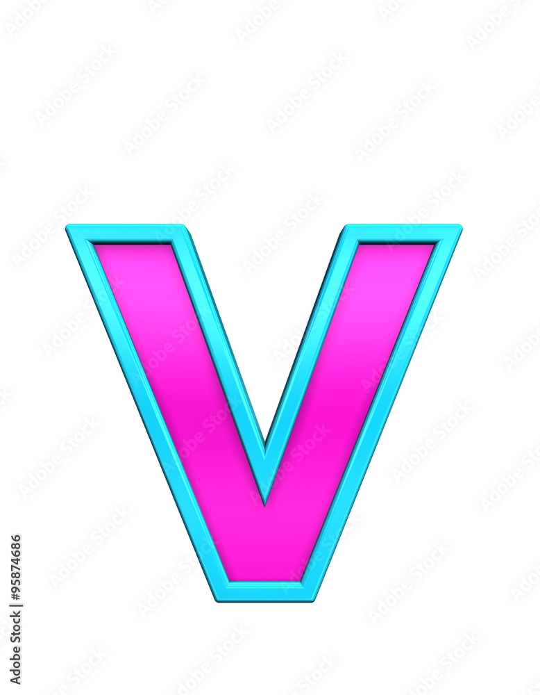 One lower case letter from pink glass with blue frame alphabet set ...