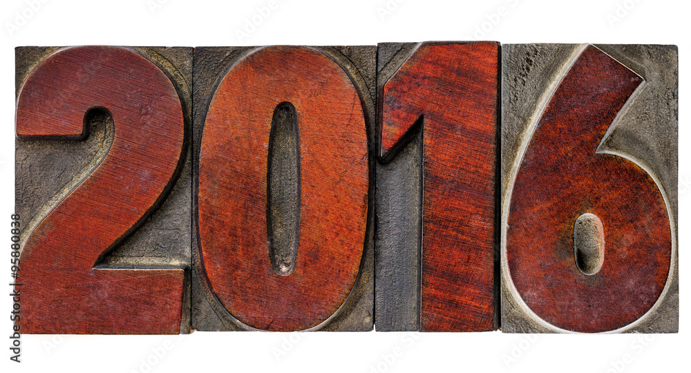 year 2016 in vintage wood type | Uwalls.co.uk